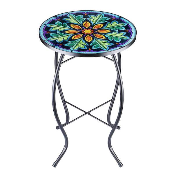 MOEPISY Table Glass Top Round Balcony Coffee Table Porch Indoor Glass ...