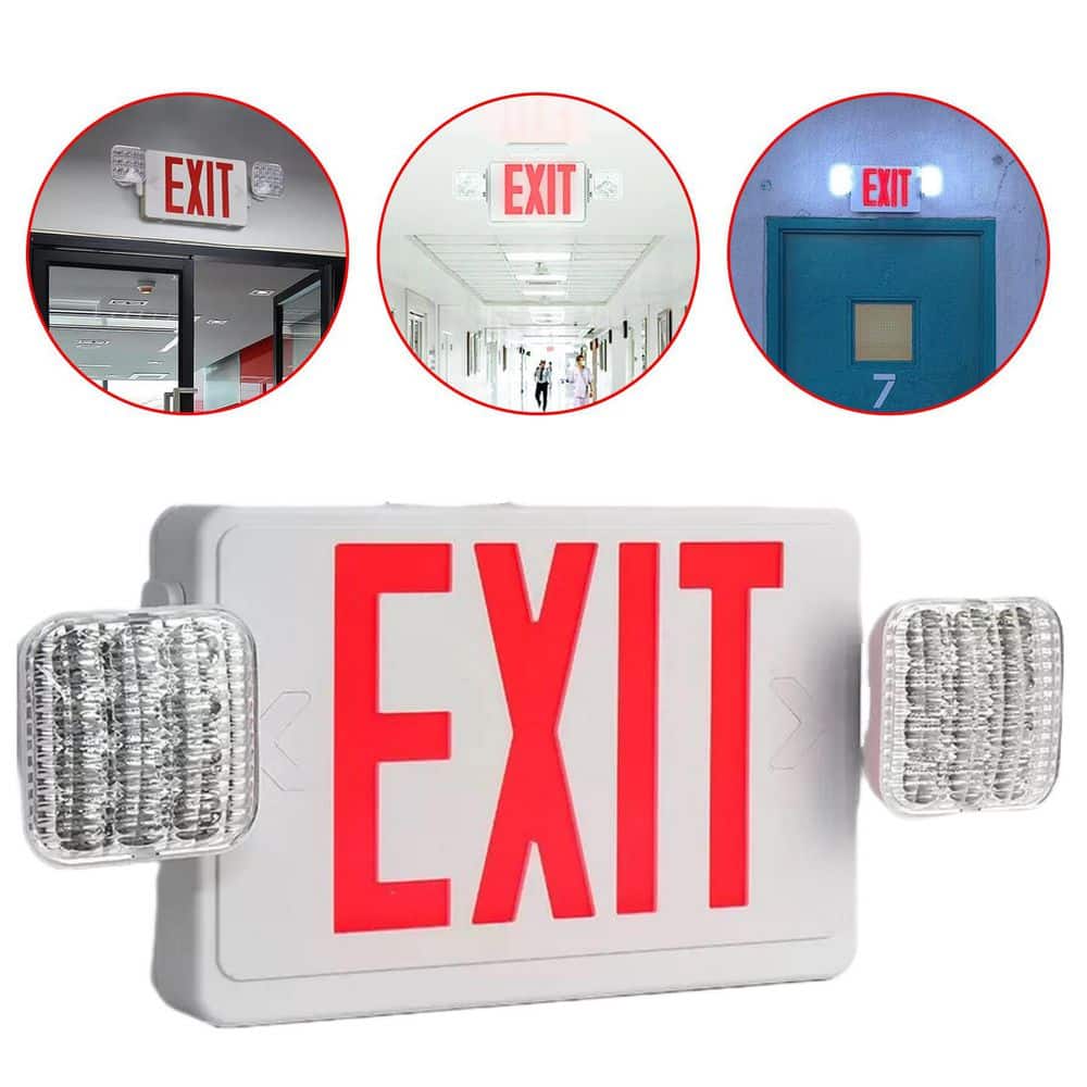 KOAOEIRS 120-277-Volt White Integrated LED Exit Sign Emergency Light ...