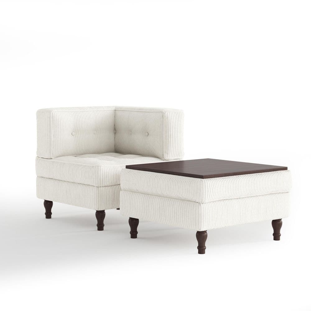 Uixe Beige Corduroy Polyester 1-Arm Chaise Lounge with Ottoman CS0013 ...
