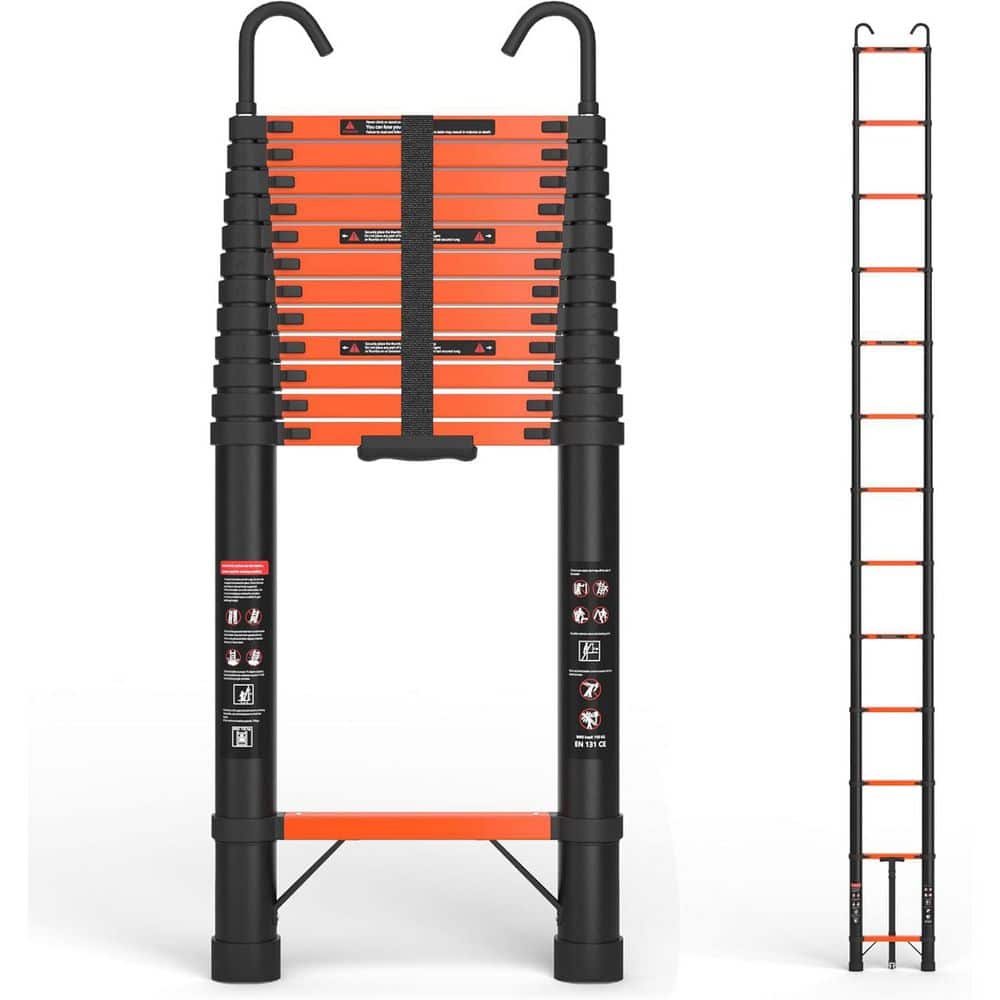 16.5 ft. Aluminum Telescoping Ladder with Hooks, EN131 Standard, 330 ...