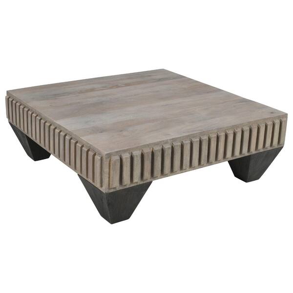 THE URBAN PORT 36 in. Gray Square Wood Coffee Table with Tapered Block ...