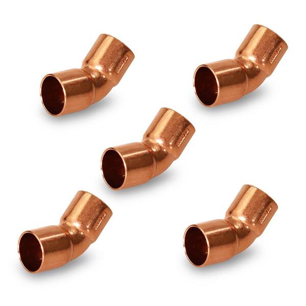 PLUMBFLEX 2 in. Copper C x C 45-Degree Elbow Fitting with 2-Solder Cups (5-Pack) 0200CCLF-5 ...