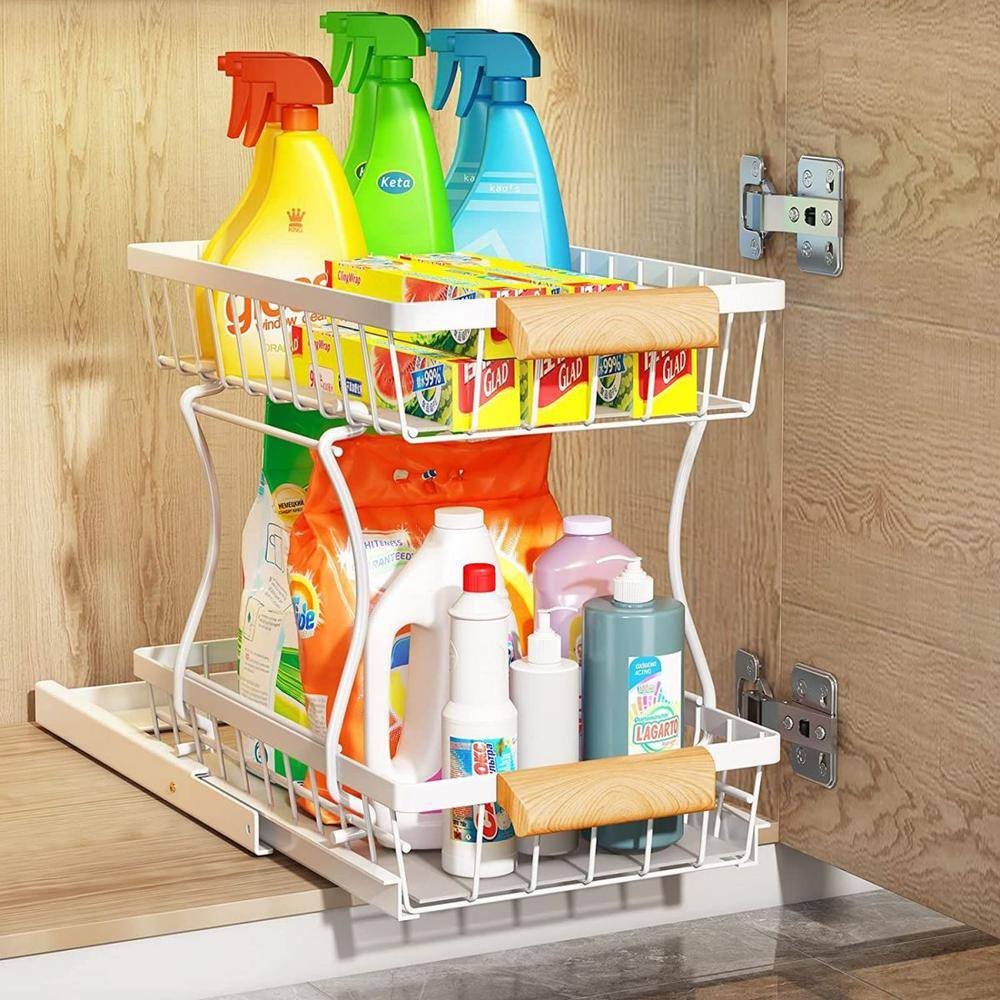 Tileon Under the sink Rack 2 Layer Bathroom Kitchen Pull-Out Metal ...
