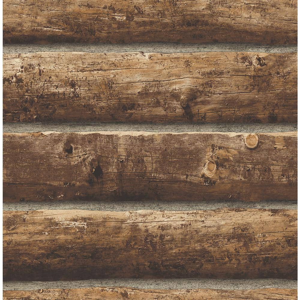 Seabrook Designs Walnut Faux Log Cabin Prepasted Paper Wallpaper Roll ...