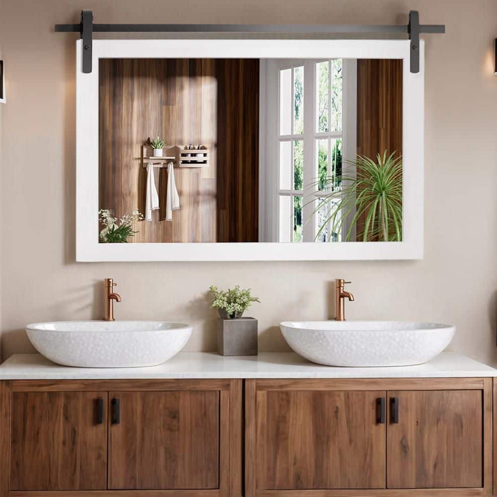 CLAVIE 40 in. W x 26 in. H Medium Rectangular Mirror Wood Framed Wall ...