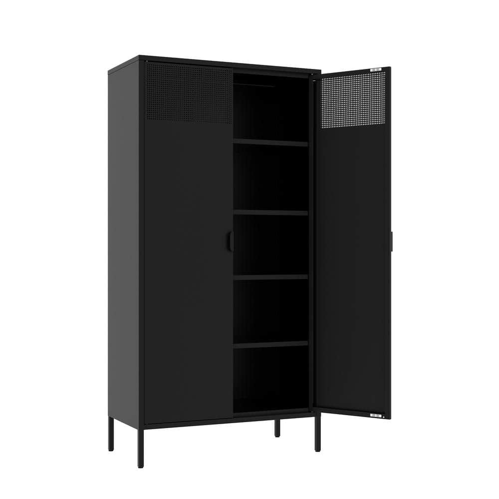 15.75 in. x 31.50 in. x 70.87 in. 5-Tiers Black Metal Steel Outdoor ...