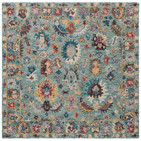SAFAVIEH Blossom 6 ft. x 6 ft. Blue/Rust Abstract Border Floral Square ...