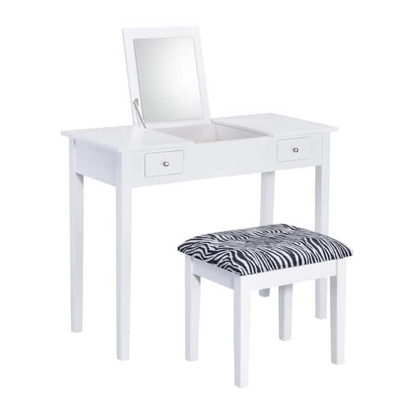 Coaster Seline 2-Piece White and Zebra Makeup Vanity Set 300285 - The ...