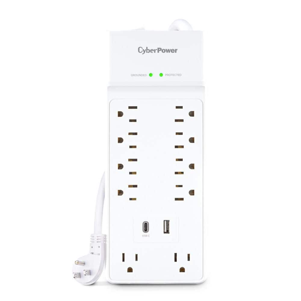 CyberPower 10-Outlet Surge Protector with USB-A and USB-C, 4 ft Cord ...