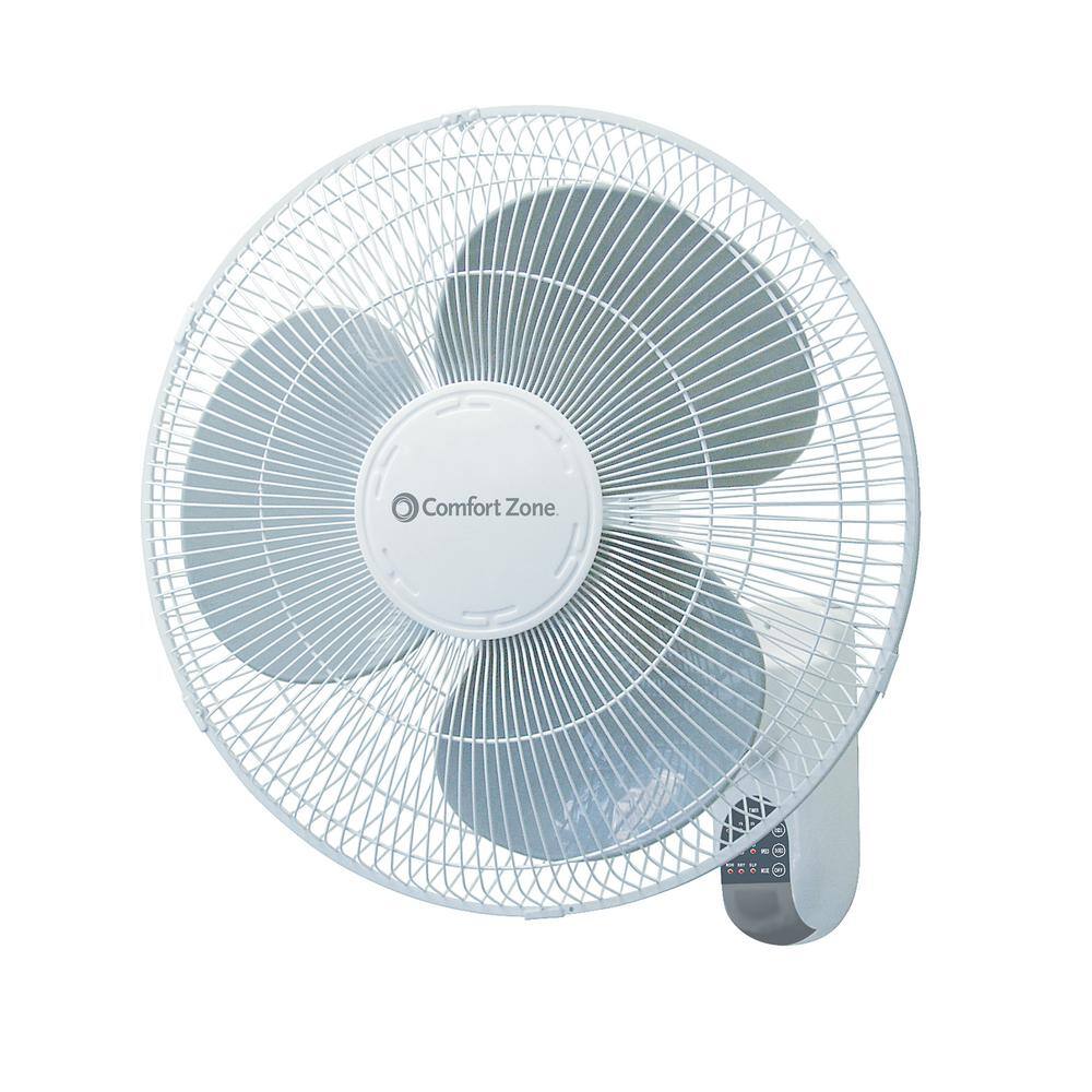 Comfort Zone 16 in. Quiet 3-Speed Wall Mount Fan with Remote Control ...