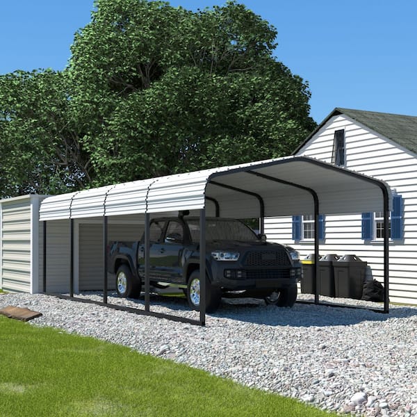 VEIKOUS 12 ft. W x 20 ft. D Carport Metal Car Canopy and Shelter, White ...