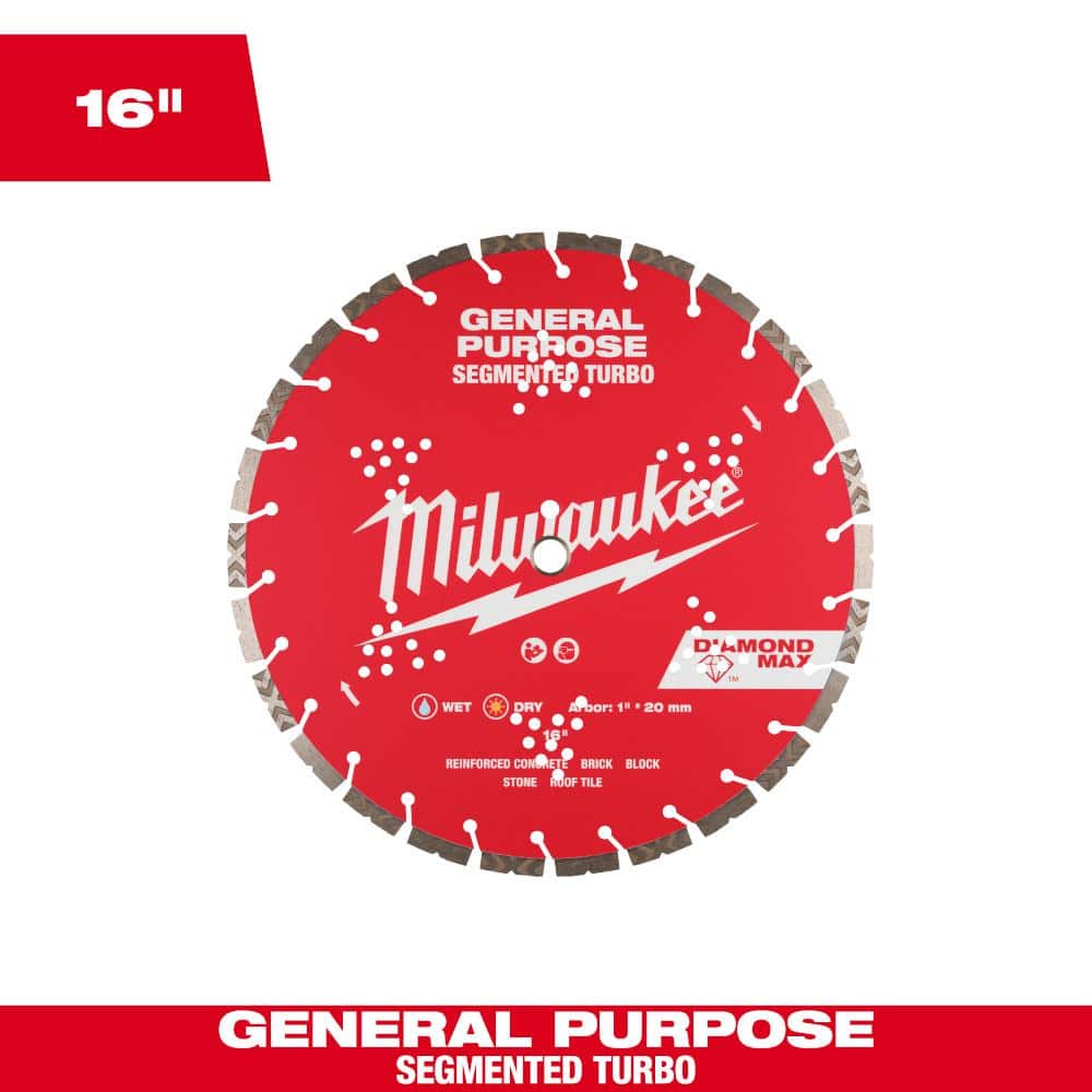 Milwaukee 16 in. DIAMOND MAX General Purpose Segmented Turbo Diamond Blade 49-93-9016 - The Home ...
