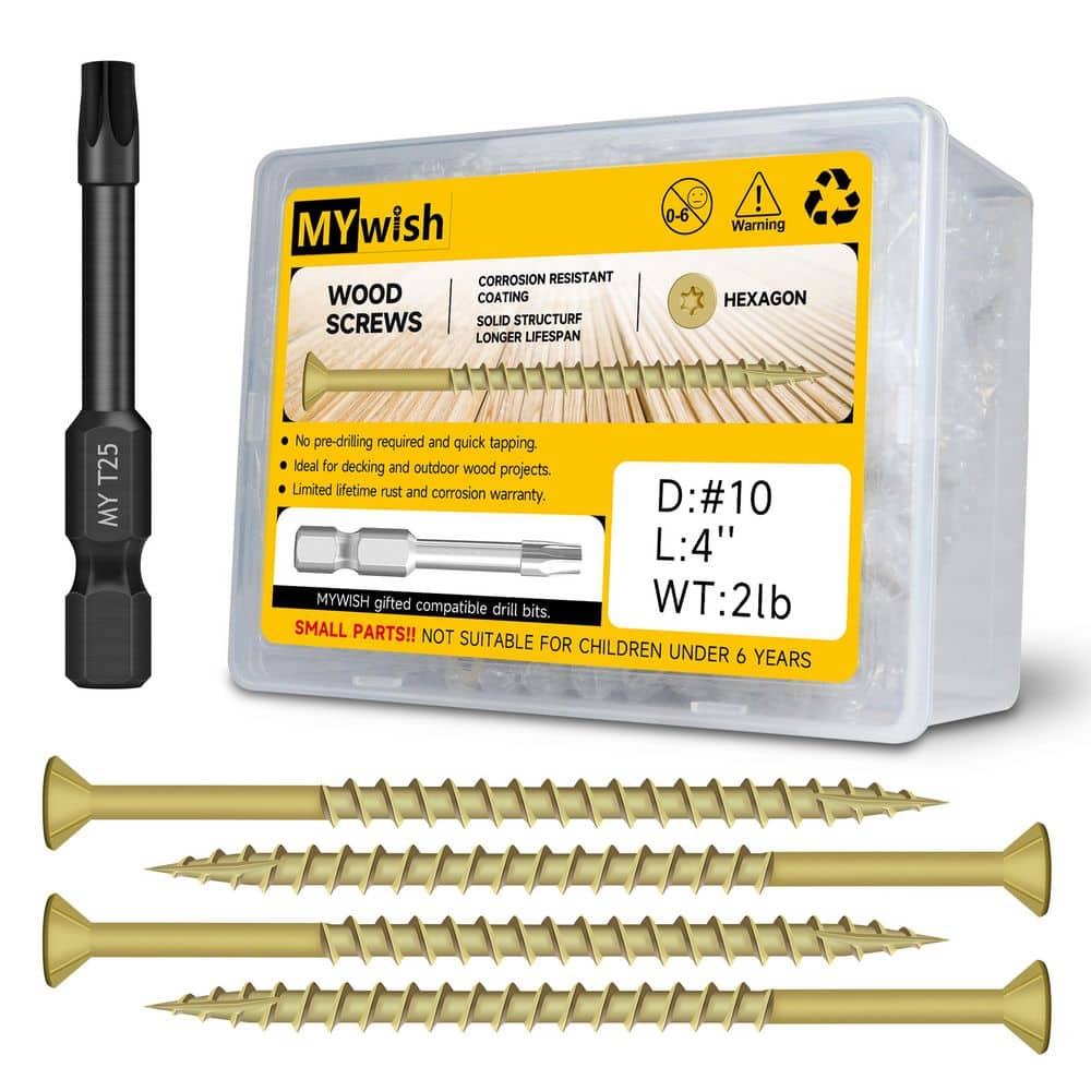 MYWISH #10 x 4 in. Tan Star Flat-Head Wood Deck Screws (97-Piece) SF ...