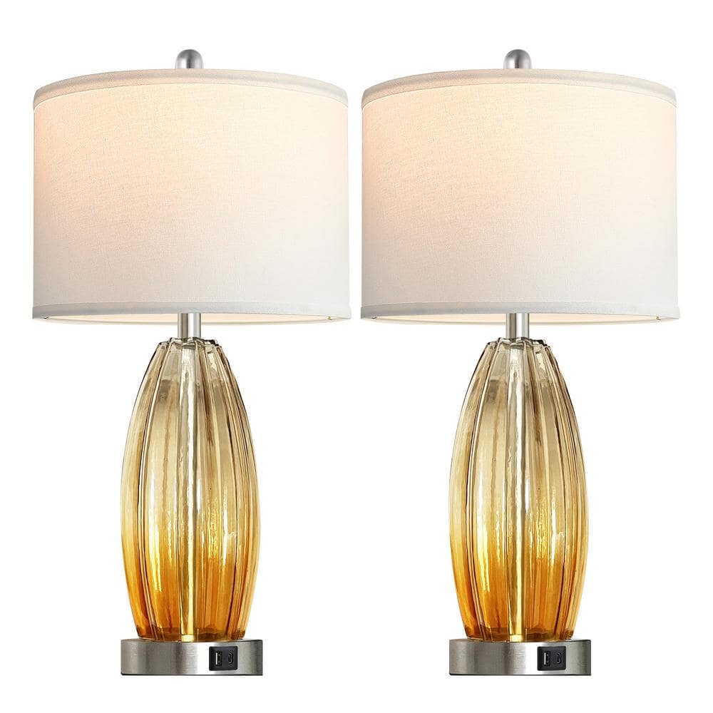 Rottogoon 25 in. Table Lamps Set of 2, Champagne Glass Bedside Lamp for ...
