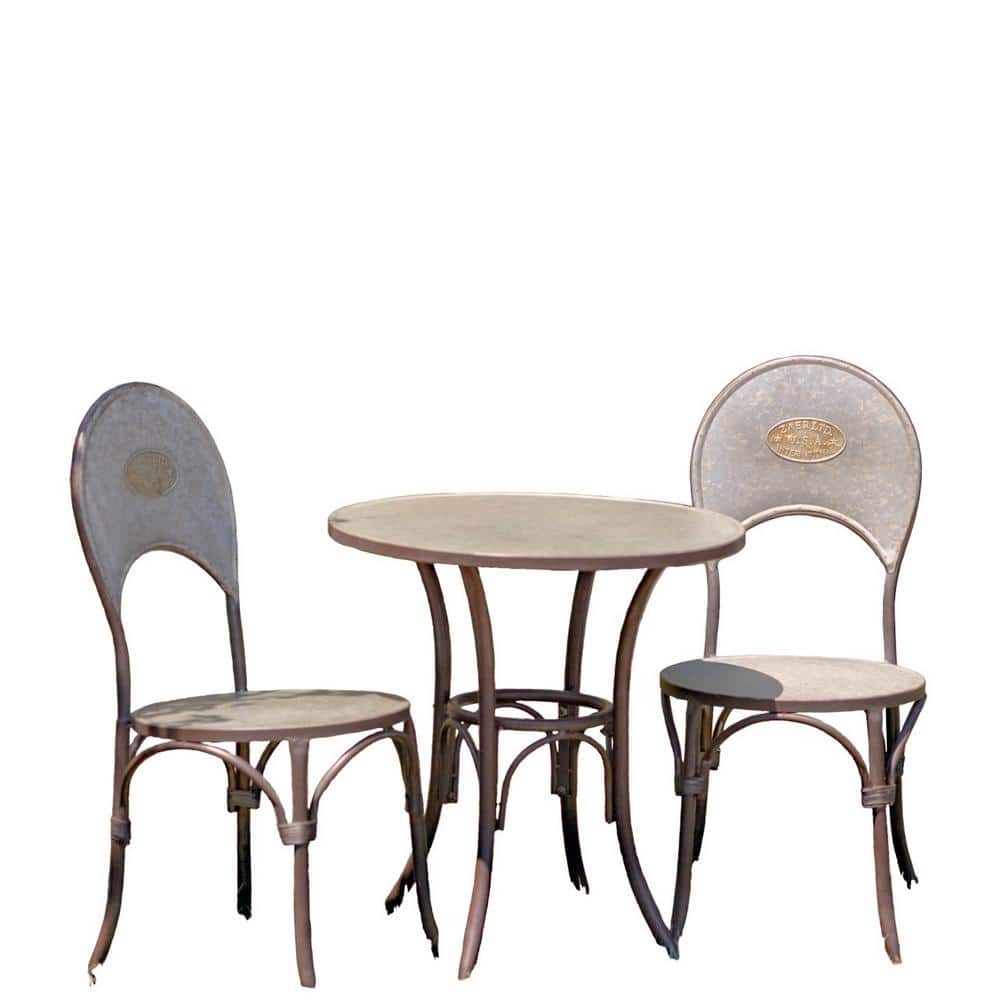 Zaer Ltd. International Three Piece Iron Round Galvanized Bistro Set ...