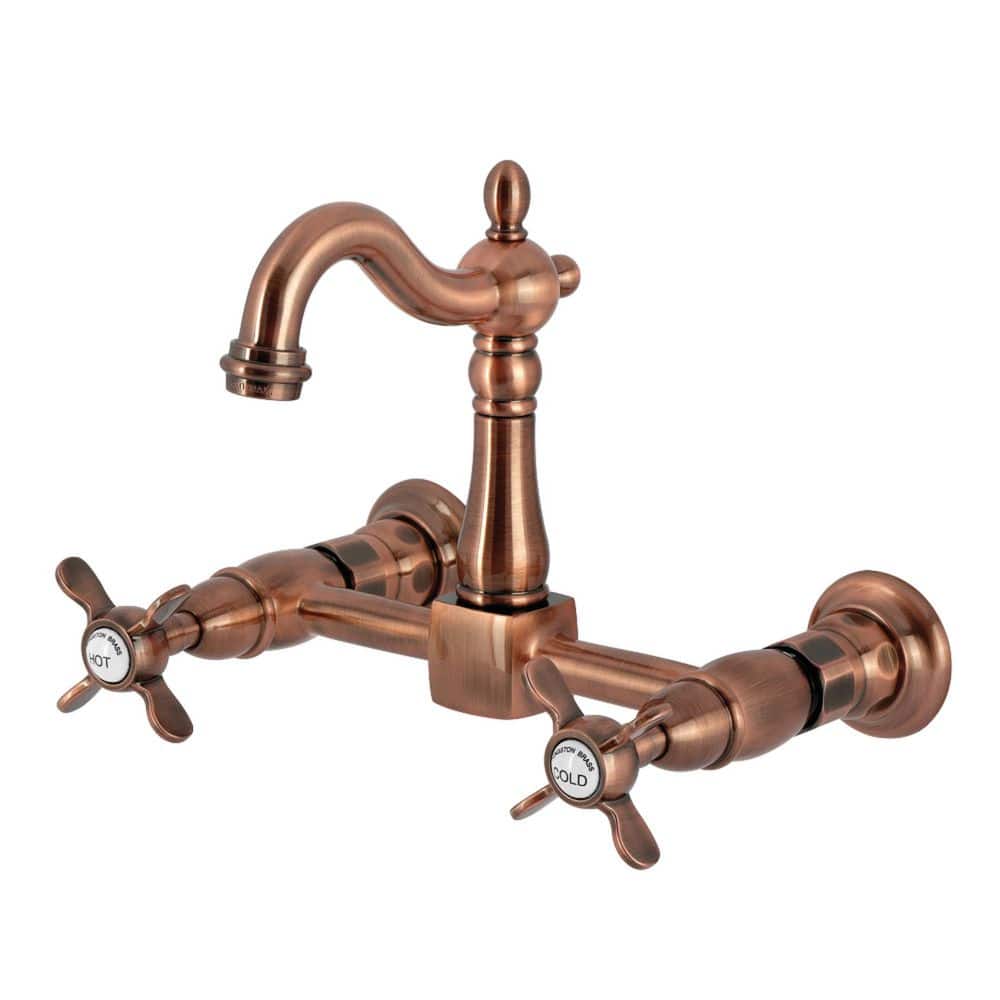 Kingston Brass Essex 2-Handle Bridge Kitchen Faucet in Antique Copper ...