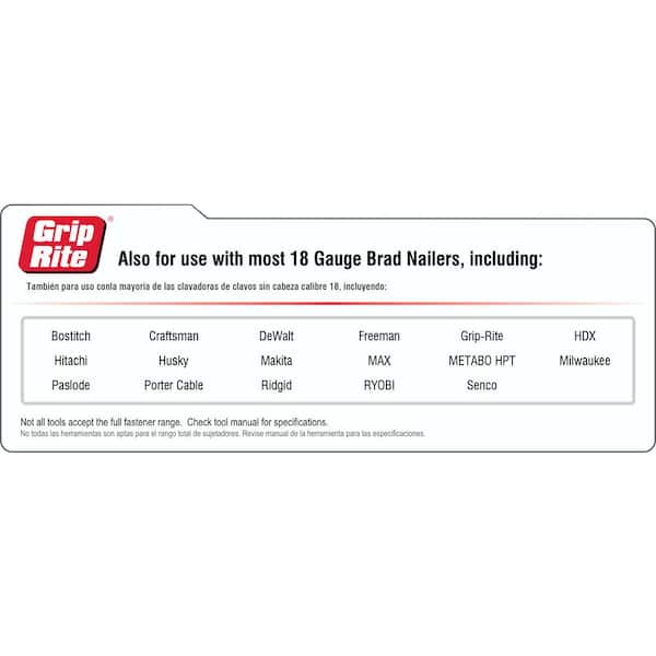 Grip-Rite 1 in. x 18-Gauge Electrogalvanized Brad Nail 5000 per Box ...