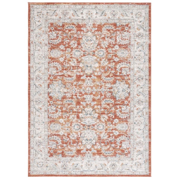SAFAVIEH Avalon 4 ft. x 6 ft. Rust/Ivory Ornate Distressed Border Area ...