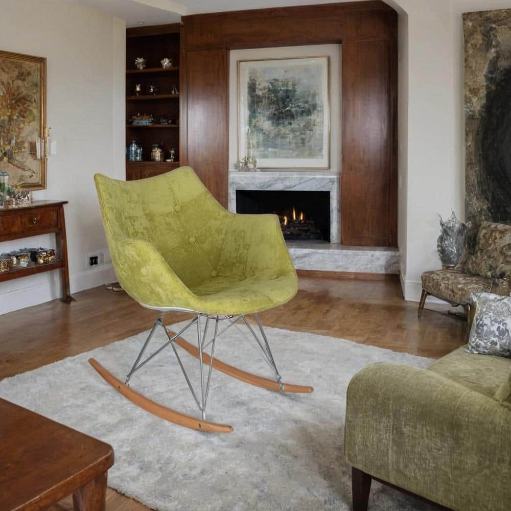 Leisuremod Accent Rocking Chair Upholstered in Polyester Velvet with ...