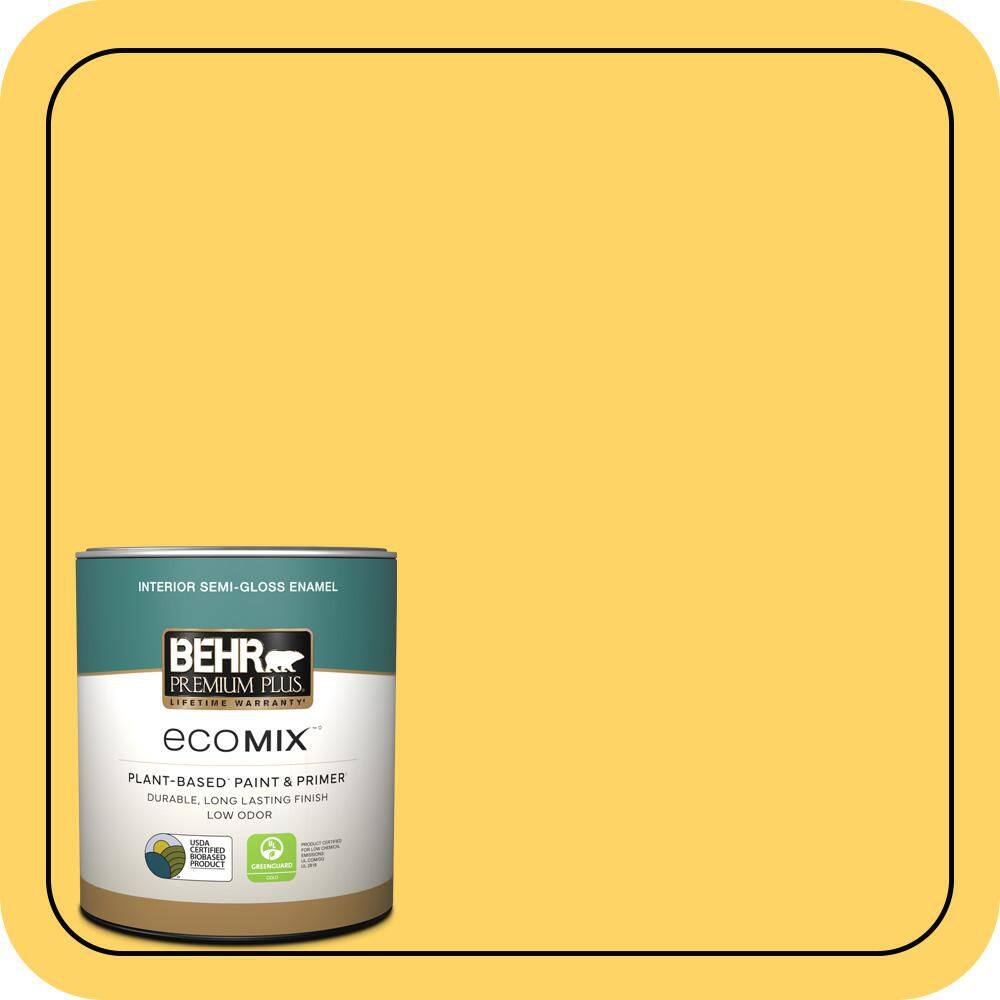 BEHR PREMIUM PLUS 1 qt. #P290-5 Squash Blossom Semi-Gloss Enamel EcoMix ...