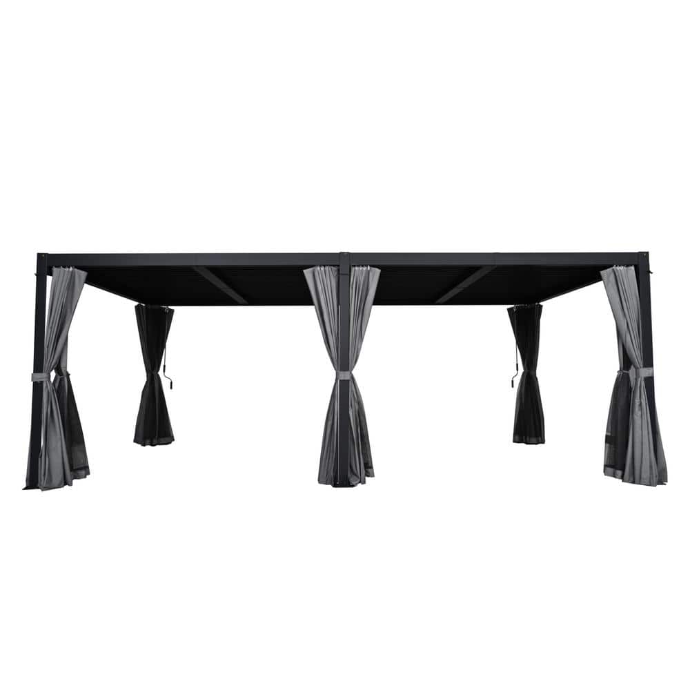 ChillPavilion 10 ft. x 20 ft. Black Aluminum Louvered Pergola with ...