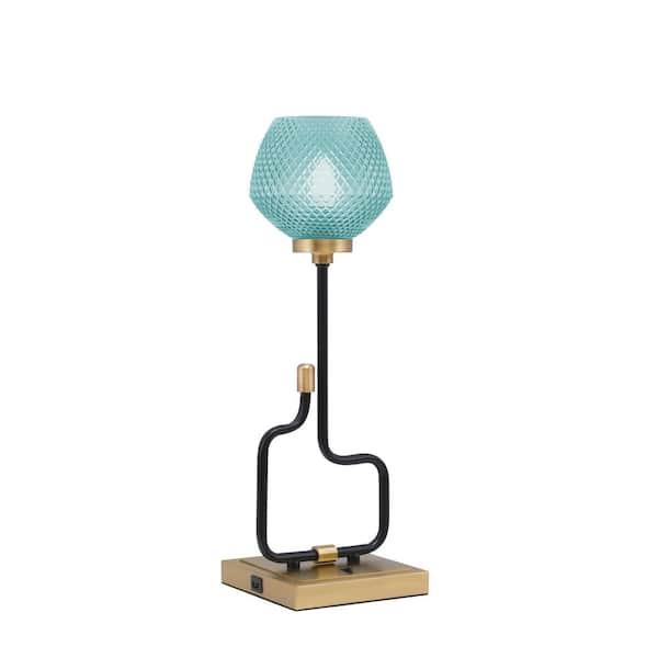 Elonia 19.75 in. Matte Black/New Aged Brass Accent Lamp with USB Ports ...