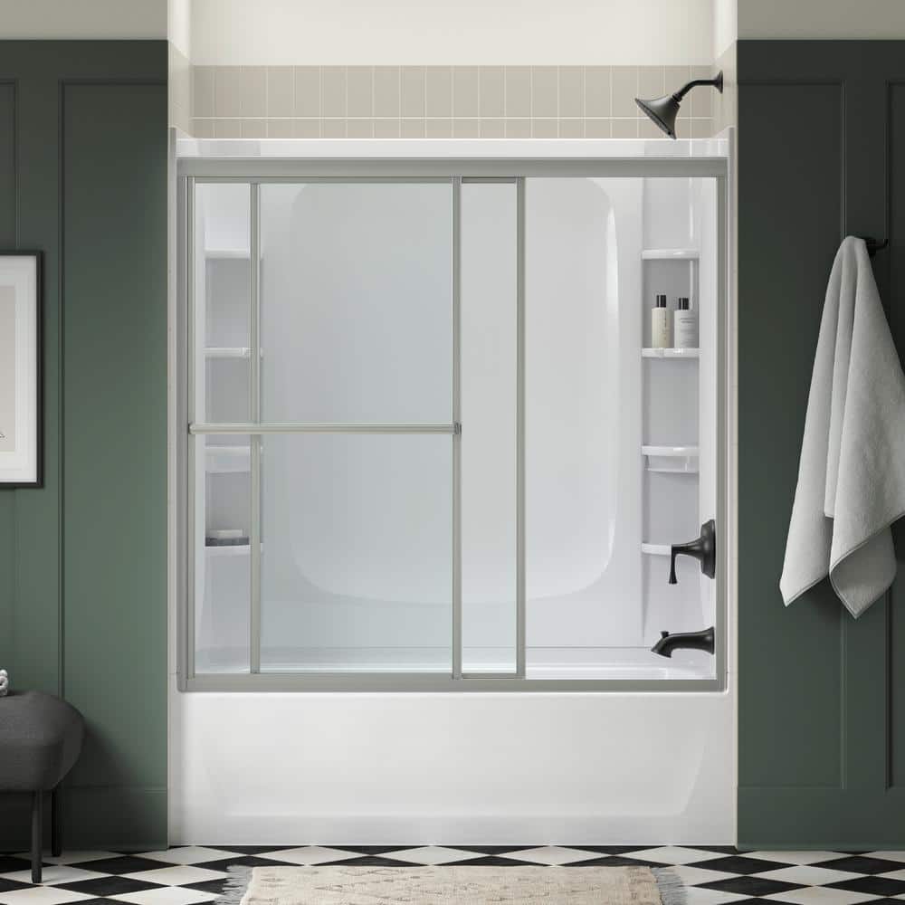STERLING Deluxe 55-60 in W x 56 in. H Sliding Framed Bath Door with 1/8 ...