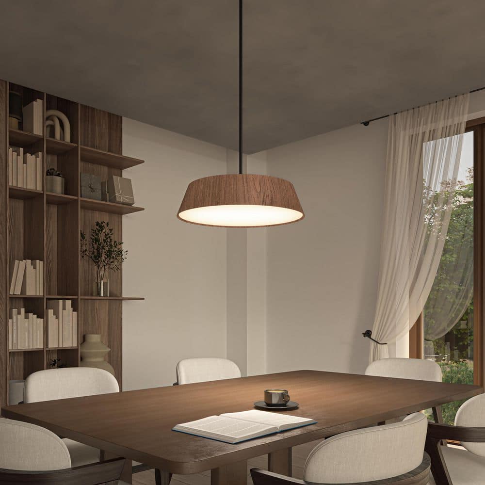 Artika Dunham 32-Watt 1-Light 5CCT Black and Dark Walnut Integrated LED ...