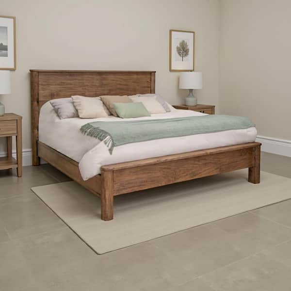 Benjara Olum Brown Wood Frame Queen Size Panel Bed with Rounded Edges ...
