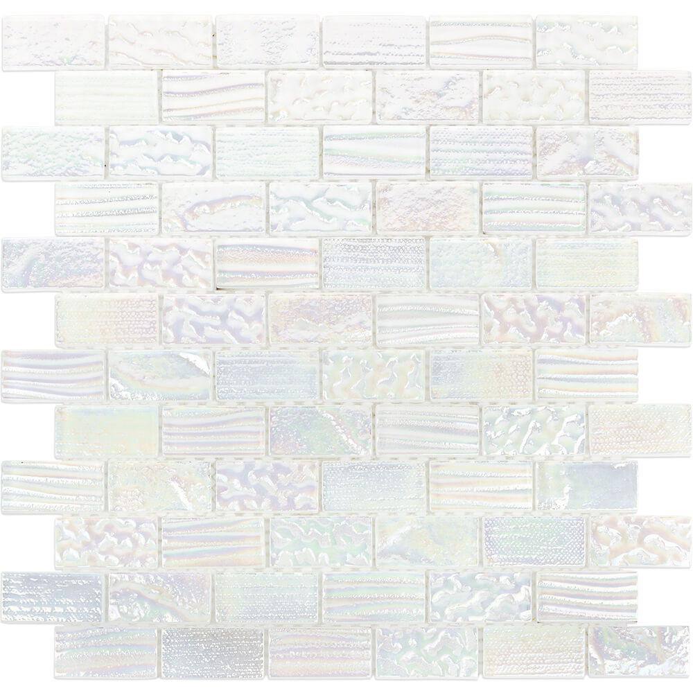 Ivy Hill Tile Marina Iridescent Bricks White Glass 3 in. x 6 in. Mosaic Wall Tile Sample ...