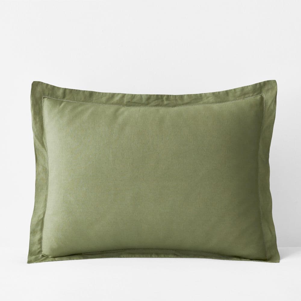 The Company Store Legends Hotel Moss Green Relaxed Linen Standard Sham ...