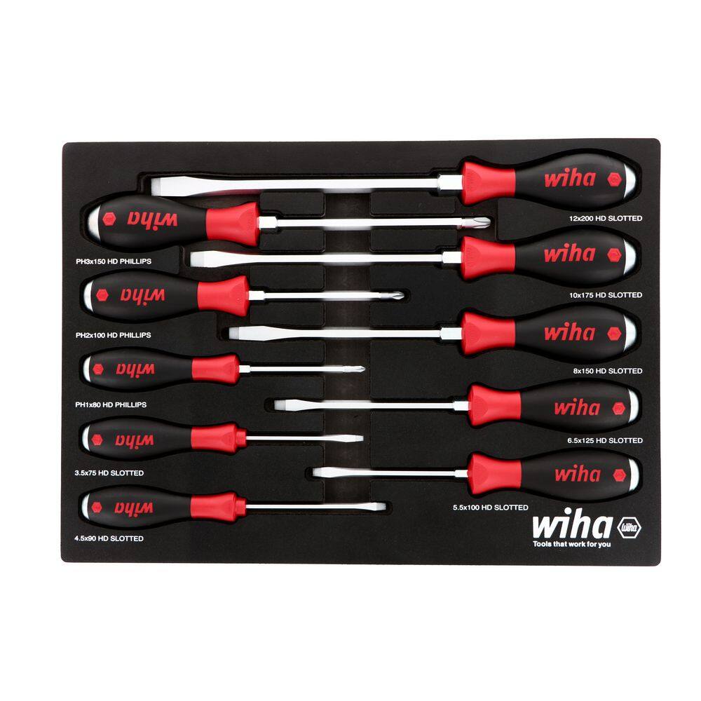 Wiha Extra Heavy-Duty SoftFinish Cushion Grip Screwdriver Tray Set (10 ...