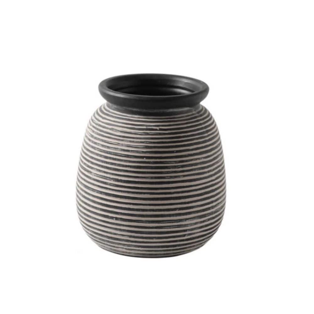 7.48 in. Black Ceramic Round Decorative Vase, Rustic Vase Home Decor ...