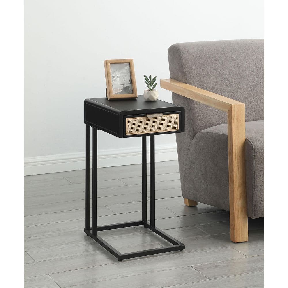 Coaster Amherst 11.75 in. Black Rectangle Wood Top C-Shape Side Table ...