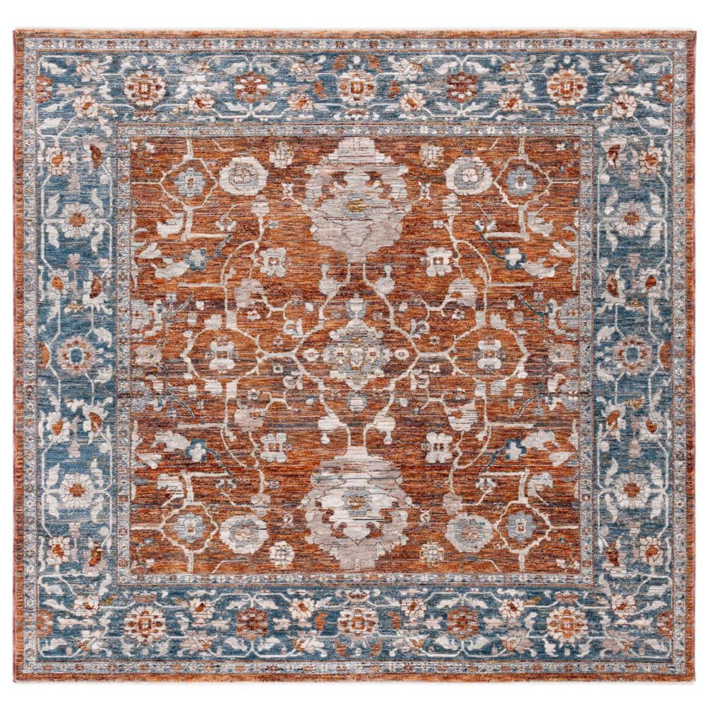 SAFAVIEH Heirloom 6 ft. x 6 ft. Rust/Blue Border Distressed Square Area ...