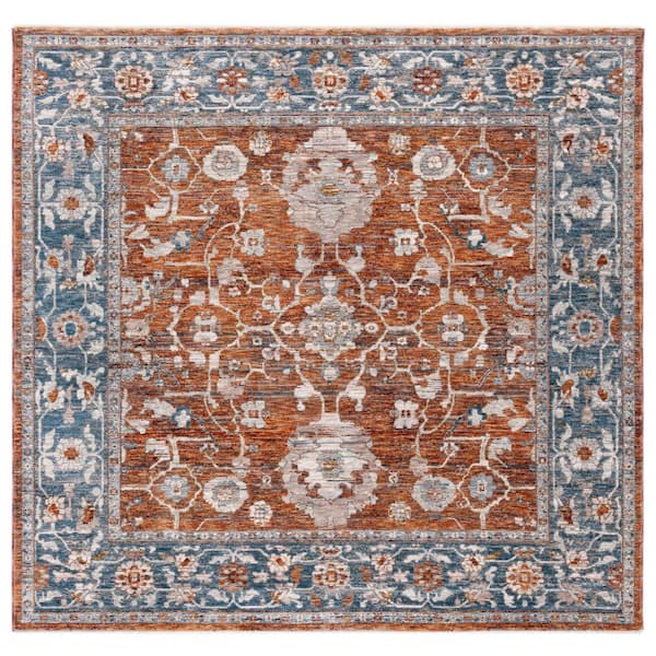 SAFAVIEH Heirloom 6 ft. x 6 ft. Rust/Blue Border Distressed Square Area ...