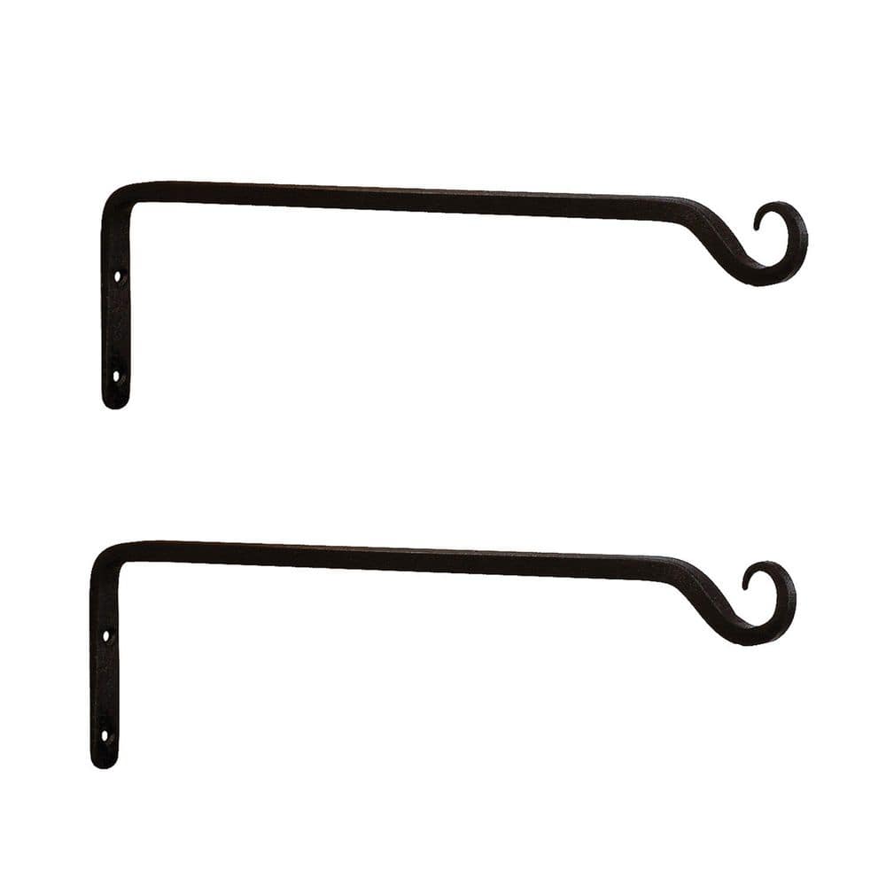 Set of 2 Straight Up Curled Wall Iron Bracket Hooks, 15 in. Long, Black ...