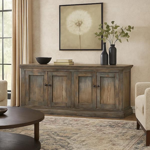 Benjara Miy Antique Blue Wood 83 in. Sideboard Buffet Cabinet with ...