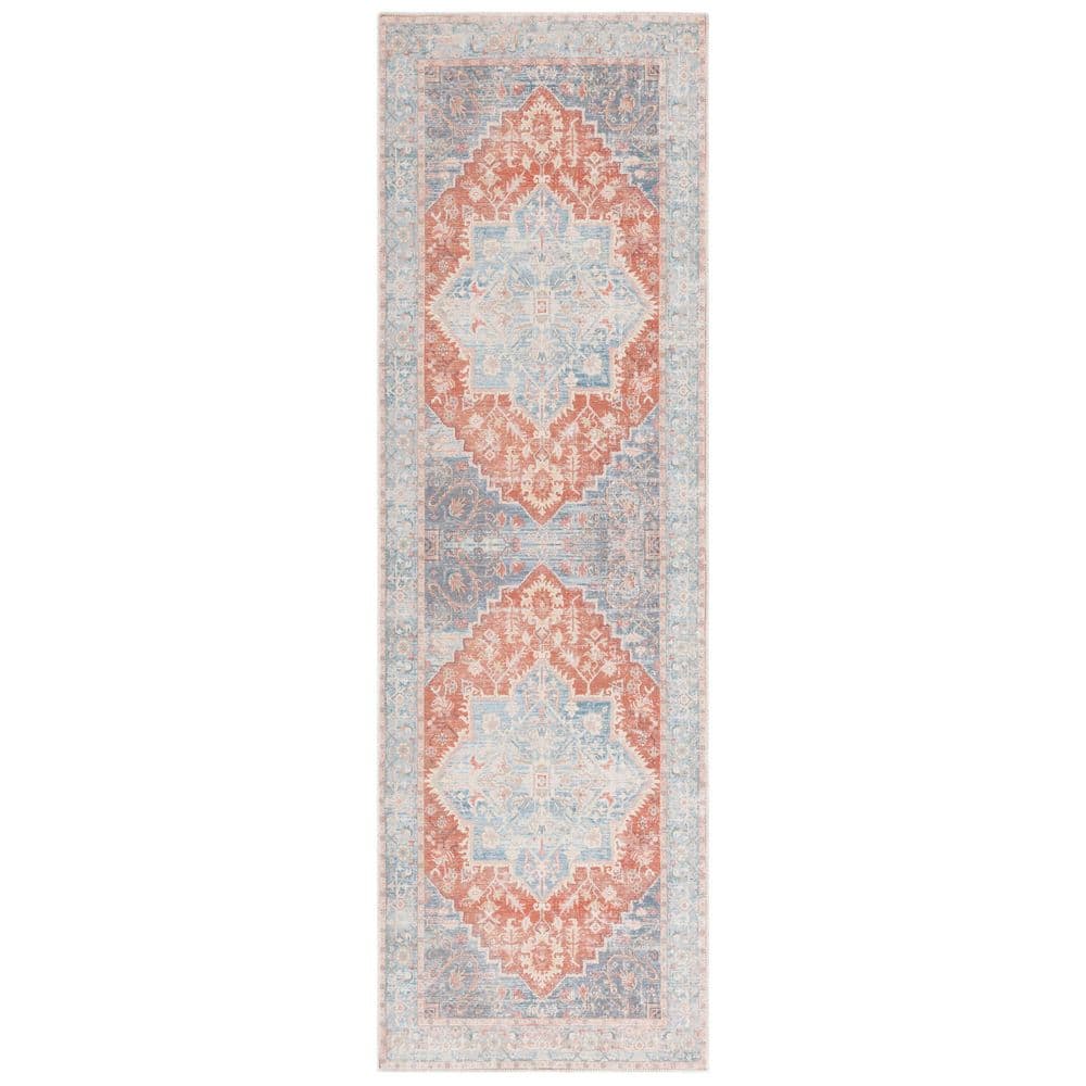 SAFAVIEH Arizona 3 ft. x 8 ft. Light Blue/Rust Machine Washable ...