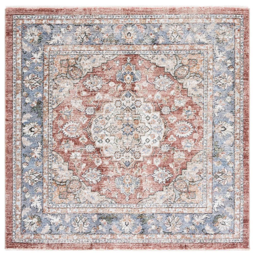 SAFAVIEH Jasmine 5 ft. x 5 ft. Rust/Blue Distressed Ornate Border ...