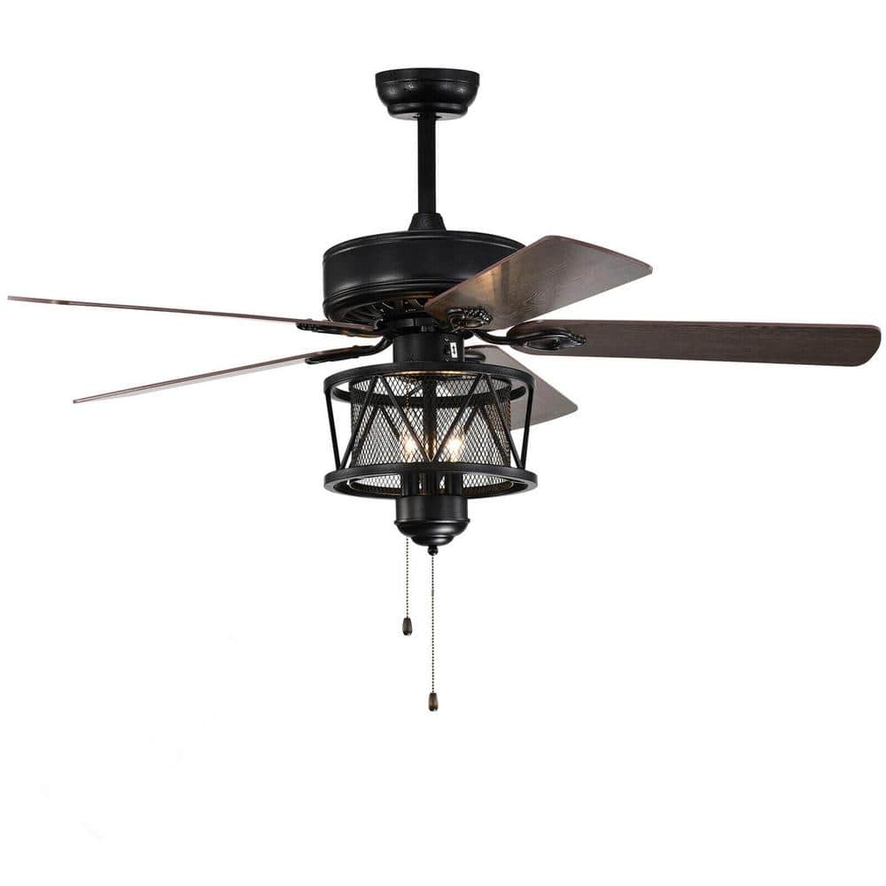 Gymax Indoor 50 in. Ceiling Fan with Lights Reversible Blades with Pull ...