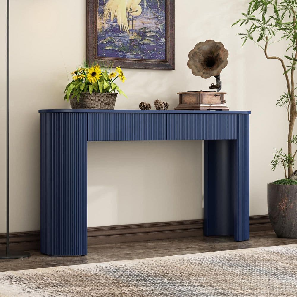 Harper & Bright Designs 54 in. Navy Blue MDF Oval Console Table with 2 ...