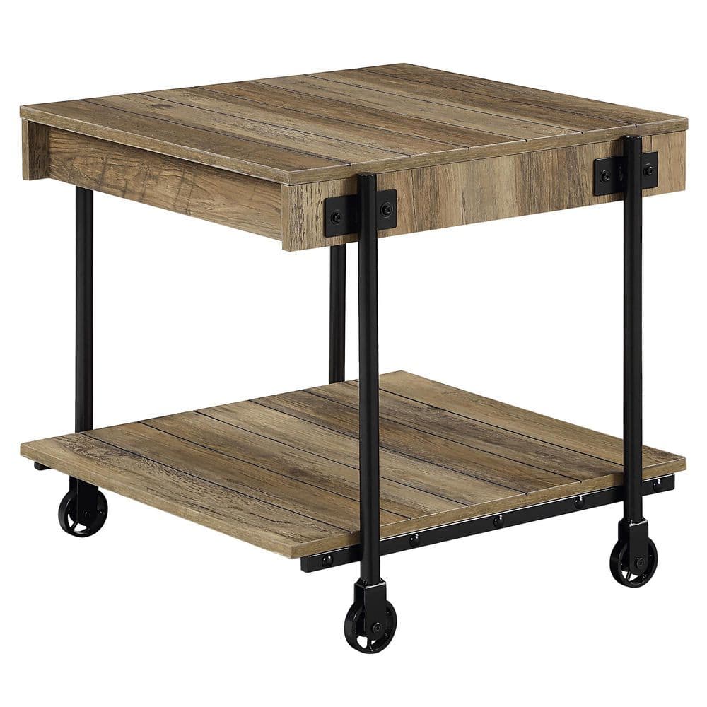 Furniture of America Bargib 23.63 in. Black and Rustic Oak Square Wood ...