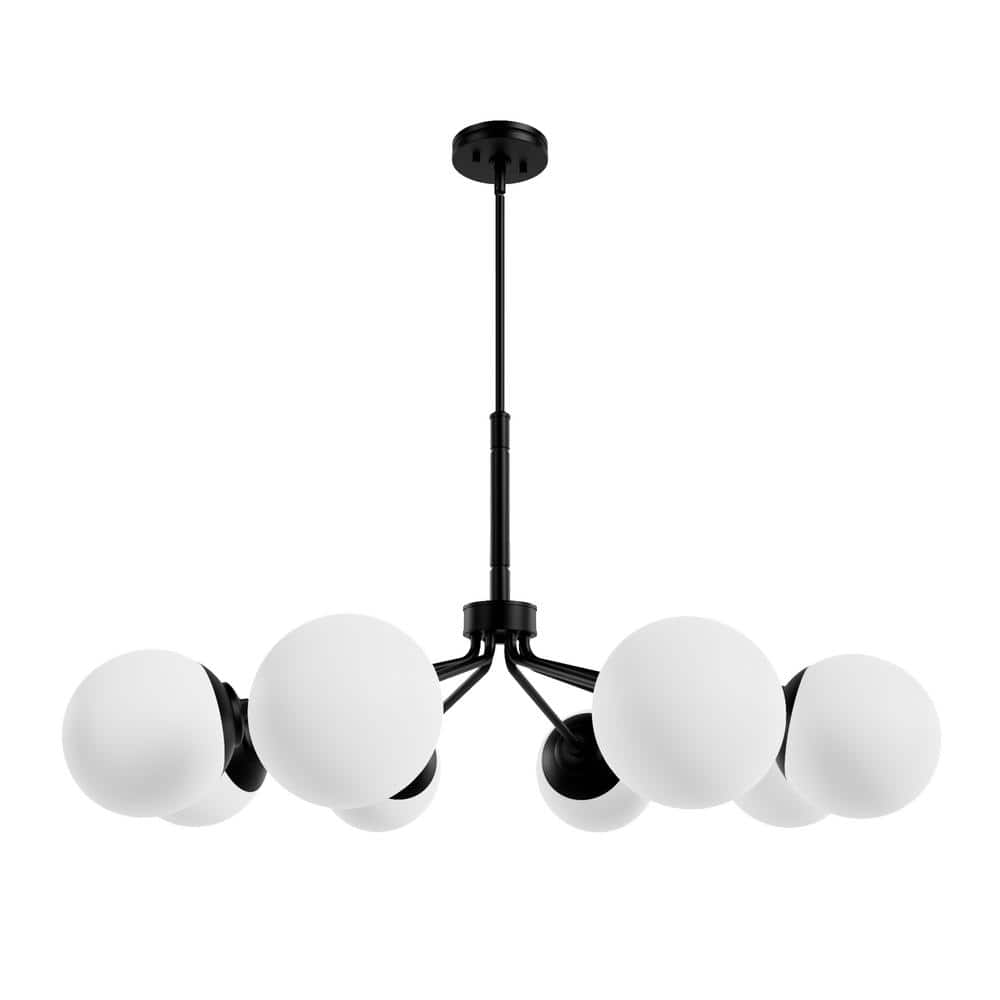 Hunter Hepburn 8-Light Matte Black Branched Chandelier with Cased White ...