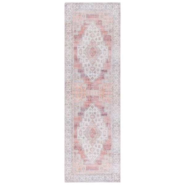 SAFAVIEH Arizona 3 ft. x 8 ft. Rust/Light Brown Machine Washable Floral ...