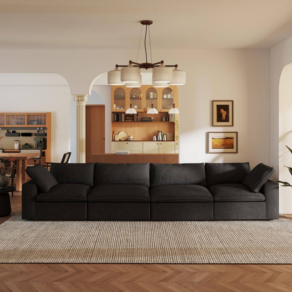 Magic Home Minimalist 157 in. Square Arm Down Filled Linen 4-Piece Cloud Modular Sectional Sofa ...