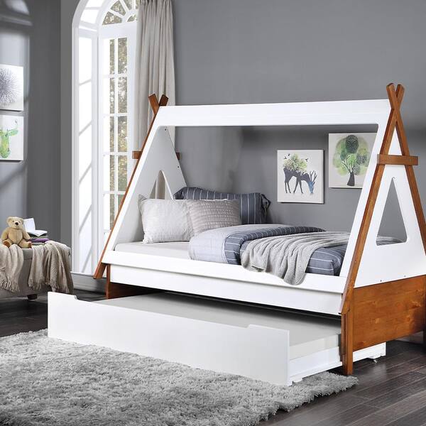 Acme Furniture Loreen Oak White Finish Twin Adjustable Trundle BD01288 The Home Depot
