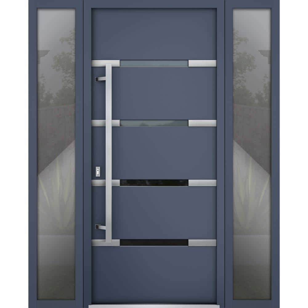 VDOMDOORS 1105 64 in. x 80 in. Right-Hand/Inswing Frosted Glass Gray ...