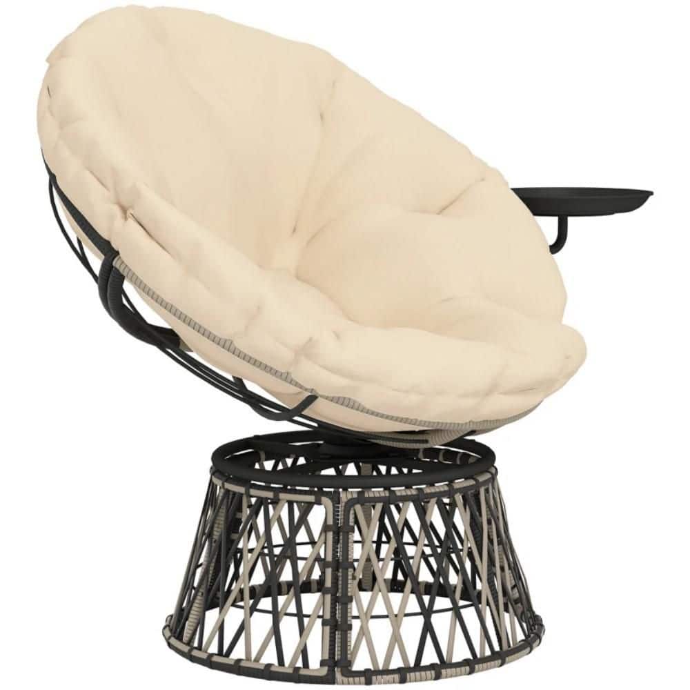 360° Swivel Overstuffed Circle Chair Wicker Outdoor Lounge Chair with ...