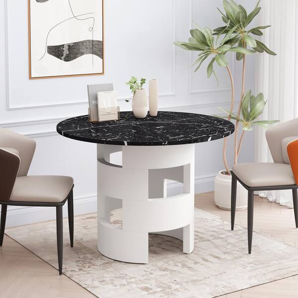 Magic Home 42.12 in. Modern Round Dining Table with White Marble Table ...